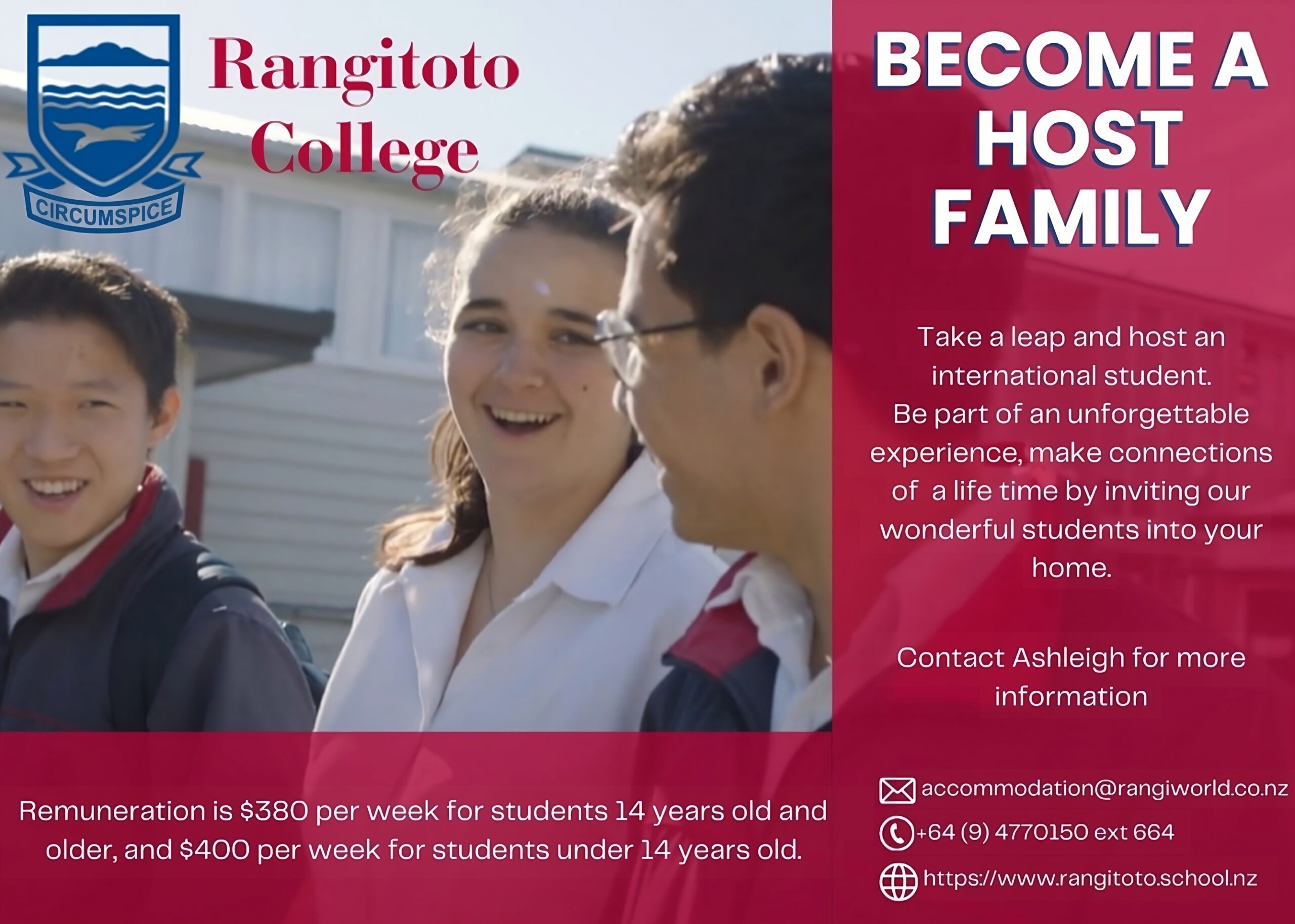 Host Families Needed | Rangitoto College