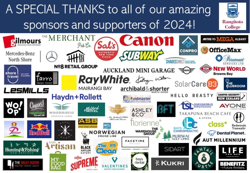 2024 – Thank You to our valued sponsors | Rangitoto College